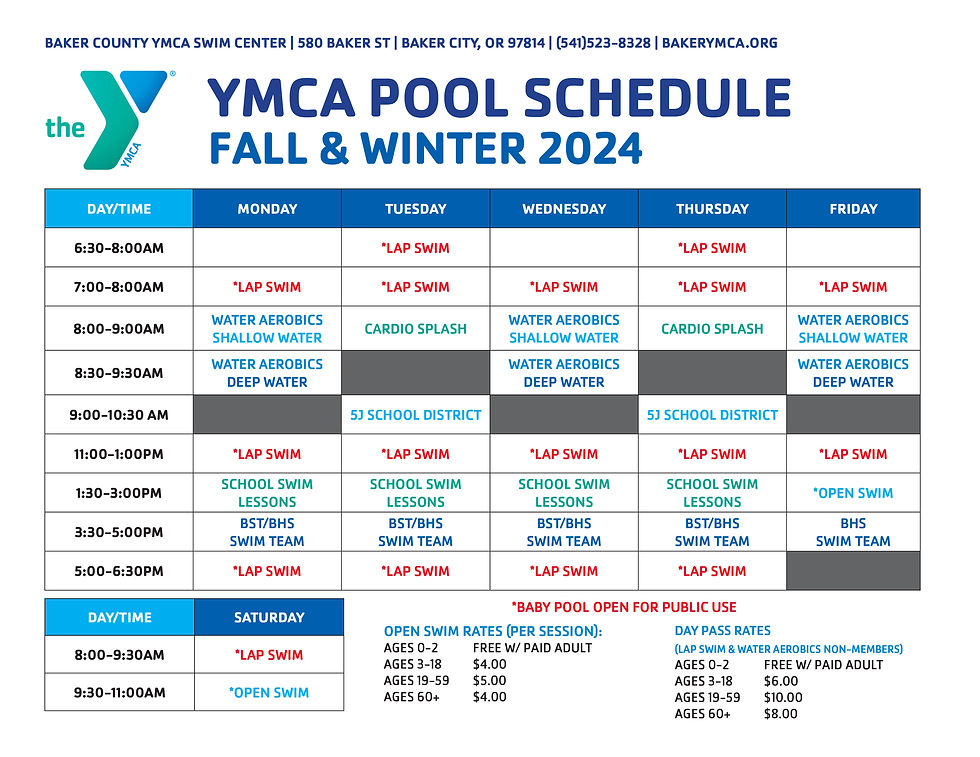 Schedules | Baker County YMCA